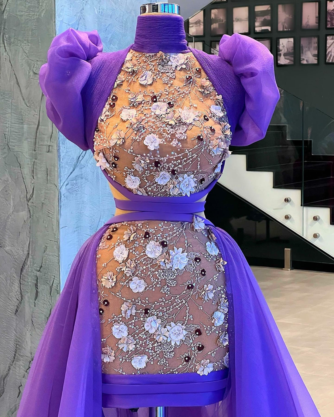 Deborah Elegant High Nech Purple Evening Dress – D&D Clothing