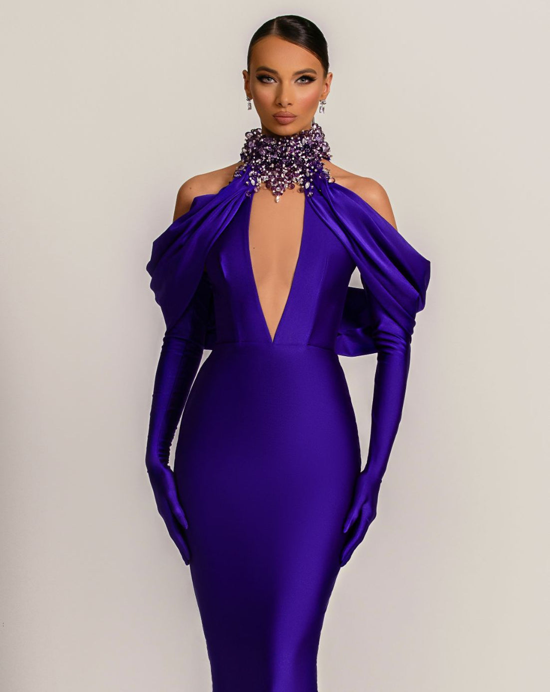 Dahlia Elegant Long Sleeves Blue Evening Dress – D&D Clothing