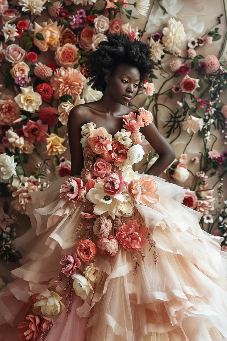 Layla Luxury flowers Cream Ball Gown Wedding Dress – D&D Clothing