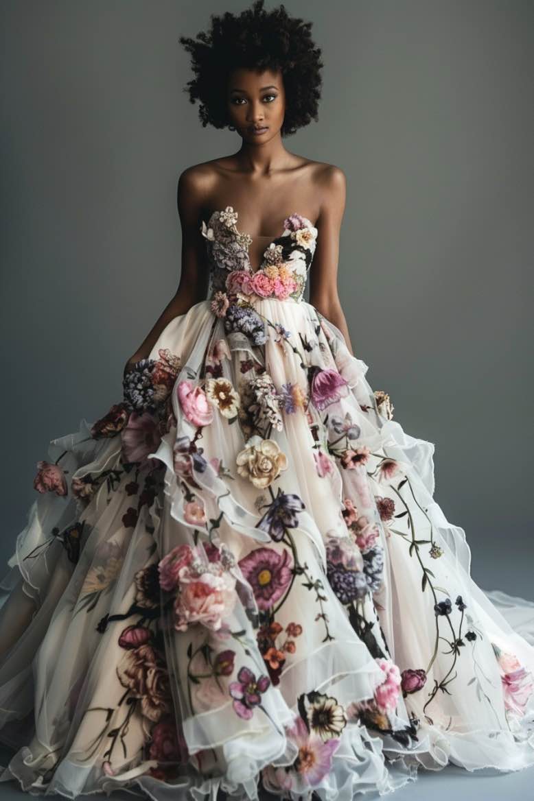 Eleanor Gorgeous Off Shoulder flowers Cream Ball Gown Wedding Dress – D ...