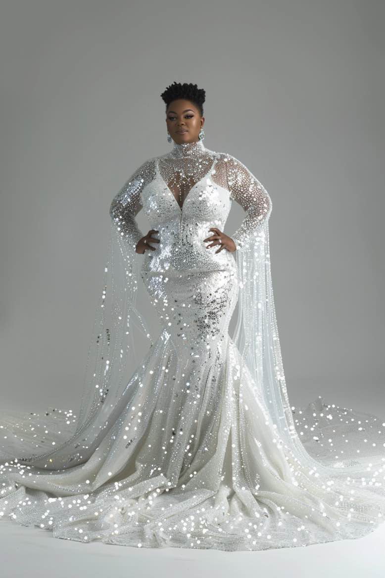 Maja Sparkly Princess High Neck White Mermaid Gown Wedding Dress – D&D ...