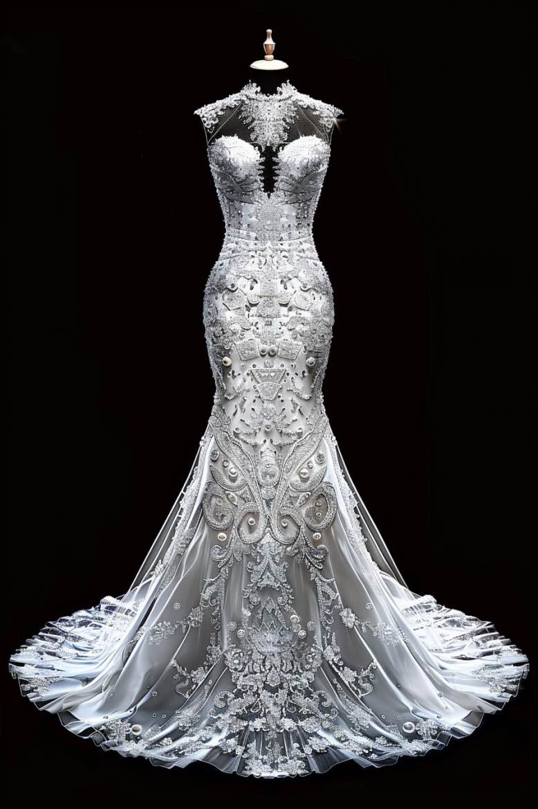 Emelia Luxury High Neck White Mermaid Gown Wedding Dress – D&D Clothing