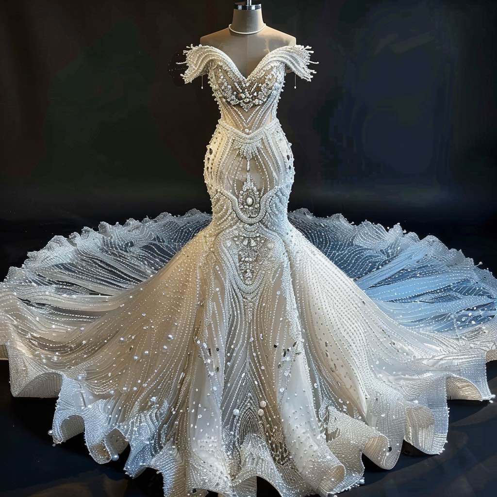 Georgia Luxurious Princess Off Shoulder White Mermaid Gown Wedding Dre ...