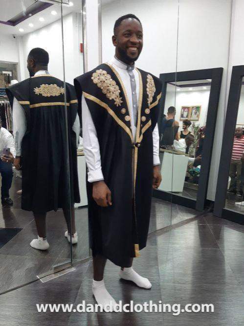 Black Agbada with Intricate Gold Embroidery – D&D Clothing