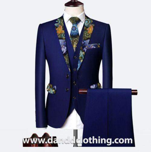 Dark Blue 3 Piece 100% Wool Suits For Men Wolf – D&D Clothing