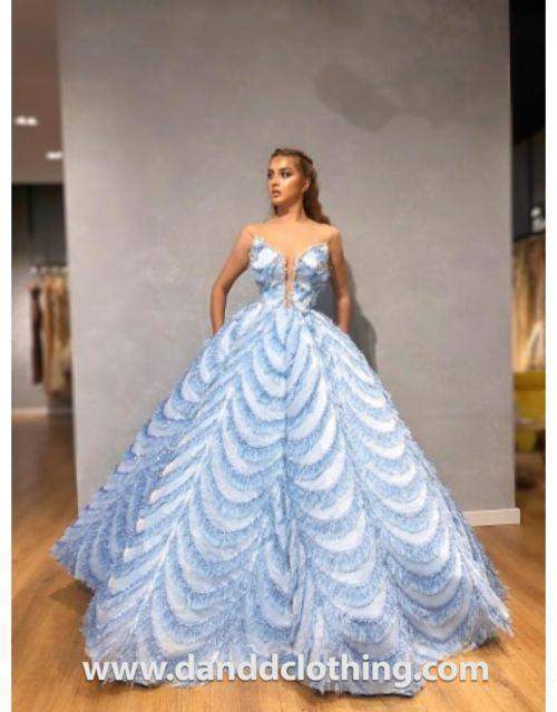 Luxury Evening Dress Light Blue Pattern – D&D Clothing