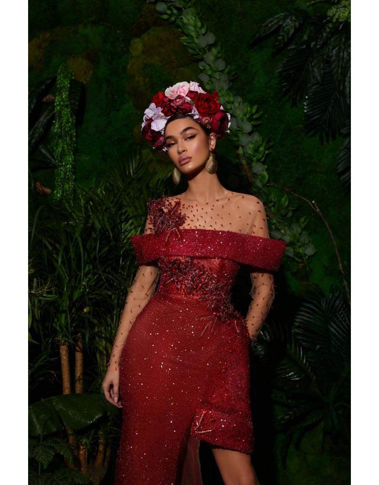 Luxury Evening Gown Red with Headwrap – D&D Clothing