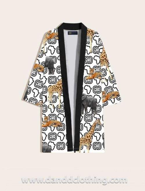 Long Kimono African White Animal Print – D&D Clothing