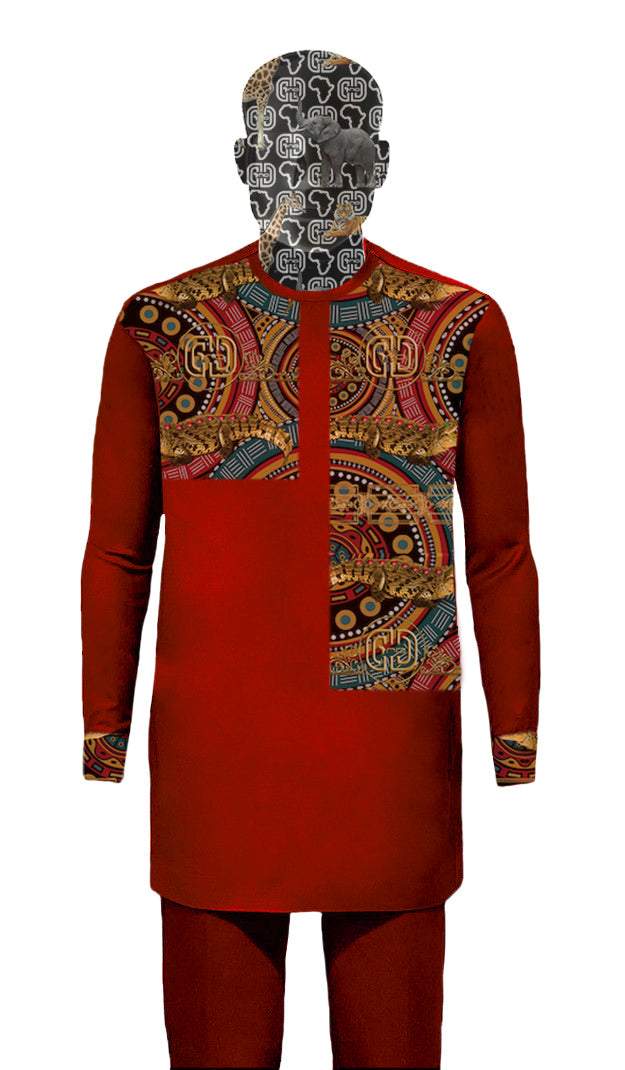 African Red Native Outfit Akin | Nigerian Senator Design – D&D Clothing