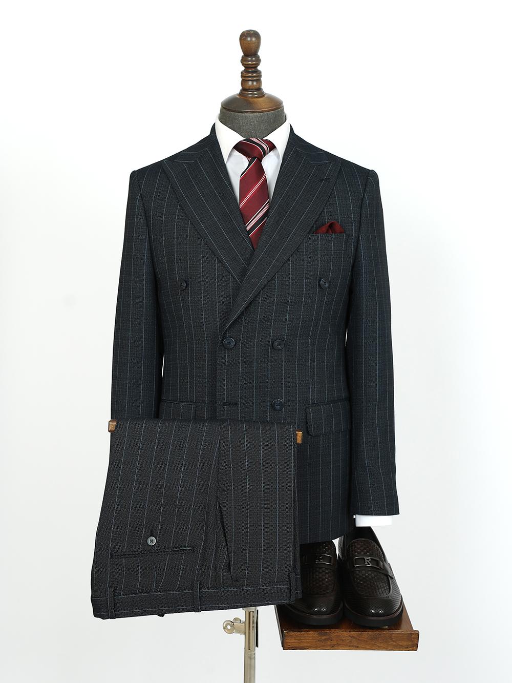 Double Breasted Stripe Oil Gray Custom Bespoke Men Suit Tailored – D&D ...